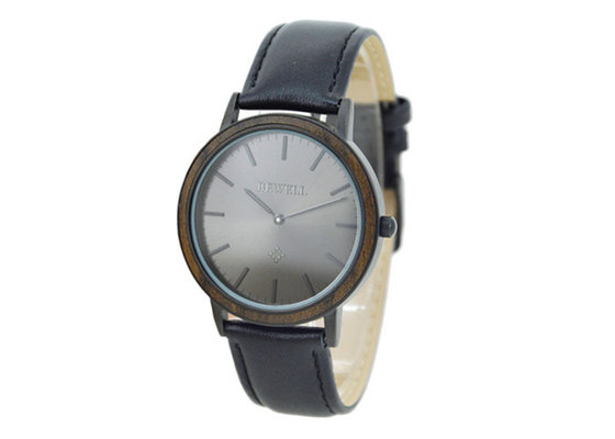Super Thin Two Hands Wood And Steel Watches , Quartz Movement Unisex Watch