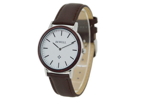 Super Thin Two Hands Wood And Steel Watches , Quartz Movement Unisex Watch