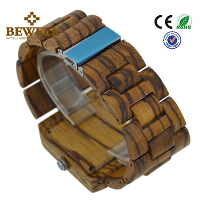 BEWELL Spring Buckle Men Wooden Watches , Pro Environment Material Zebra Wood