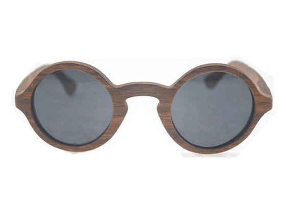 Circle Wood Frame Sunglasses With Bamboo Material , OEM Service
