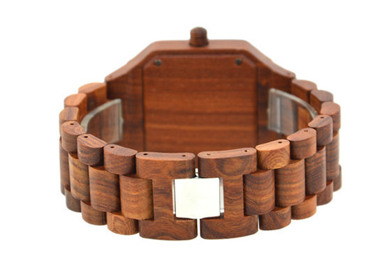 Jewellery Buckle Wooden Wrist Watch Mens Red Sandalwood Case And Band