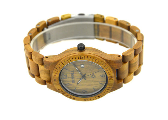 Gift Bewell Natural Wooden Mens Watch Full Handmade Japanese Movement