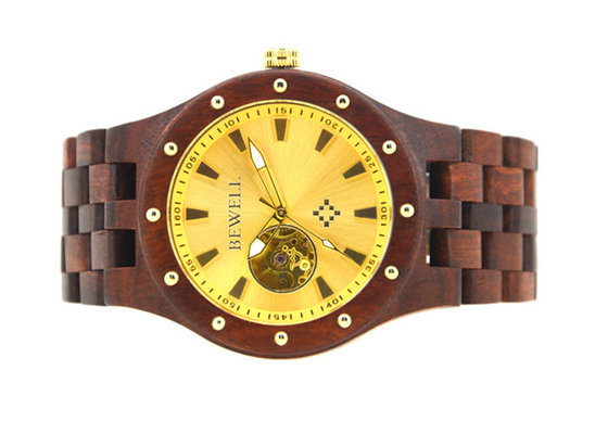 Blood Sandalwood Mechanical Automatic Wood Watch 30 Meters Water Resistant