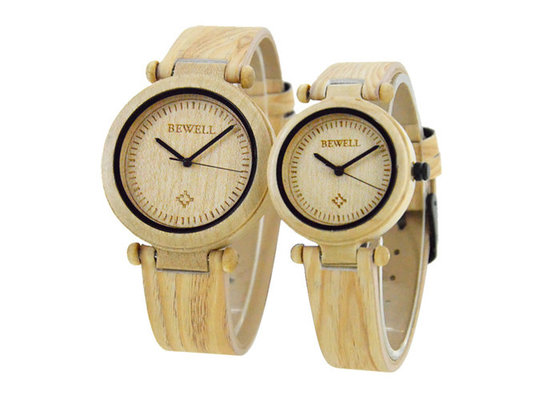 Handcraft Water Resistant Recycled Wood Watches With Wood Case / Leather Strap