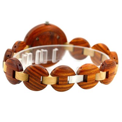 Red Ladies Wooden Watch With Japan Miyota 2035 Movement , Band Adjustable