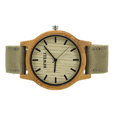 Custom Bewell Mens Watches , Mens Bamboo Wooden Watch With Leather Band