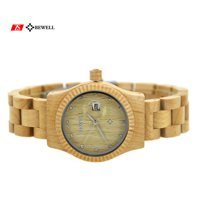 Custom Waterproof Ladies Wooden Watch With Japan Movement , Harden Glass