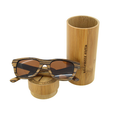 Zebra Wood Frame Sunglasses , Brown Wooden Polarized Sunglasses For Gifting