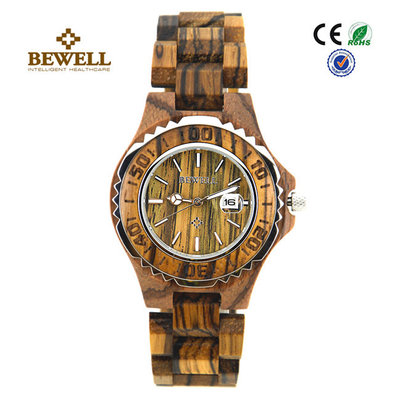3 Atm Stainless Steel Bezel Handmade Wooden Watches With Zebra Wood Case