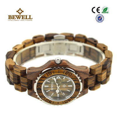 3 Atm Stainless Steel Bezel Handmade Wooden Watches With Zebra Wood Case