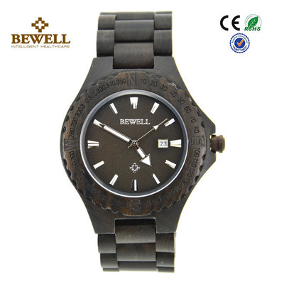 Handmade Engraved Men Wooden Watches With Calendar Function And Ebony Case