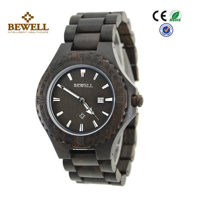 Handmade Engraved Men Wooden Watches With Calendar Function And Ebony Case