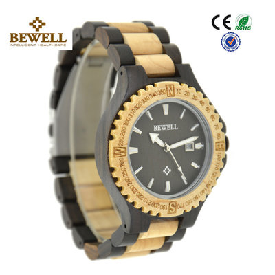 Round Face Custom Men Wooden Watches , Black Sandalwood Maple Wooden Style Watches