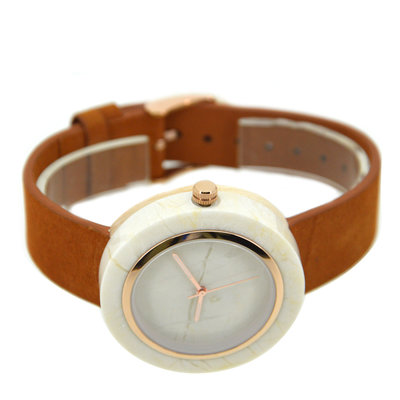 Men ' S Japan Movt Quartz Marble Wrist Watches Wooden Back Leather Strap