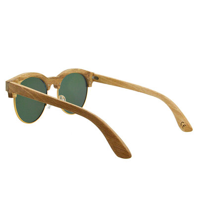 Half Round Metal Koa Wooden Polarized Sunglasses In Blue UV400 Lens