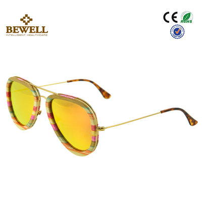 Popular Metal Frame Wooden Polarized Sunglasses , Natural Pilot Custom Wood Sunglasses