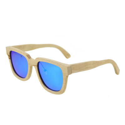 Mirror Refective Sunglasses With Wooden Frame , Wooden Mens Sunglasses