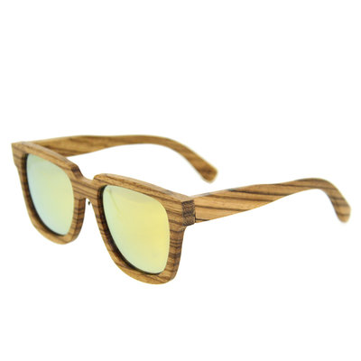 Sunglasses made of zebra wood，Fashion model with golden lens