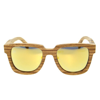 Sunglasses made of zebra wood，Fashion model with golden lens