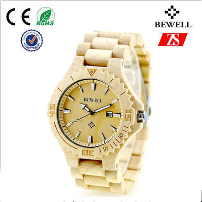 Fashion Bamboo Date Calendar Wrist Watch / Big Face Woody Watch