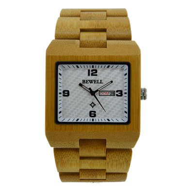Handmade Square Case Carbonized Bamboo Watch With Double Calendar