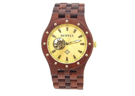 Blood Sandalwood Mechanical Automatic Wood Watch 30 Meters Water Resistant