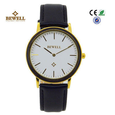 Black Sandalwood And Matte Black Stainless Steel Wrist Watches With Leather Starps