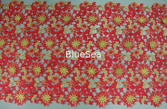 60cm Emulation Real Silks Chemical Lace Red/Green  Color Water Soluble Embroidery Fashion fabric supplier