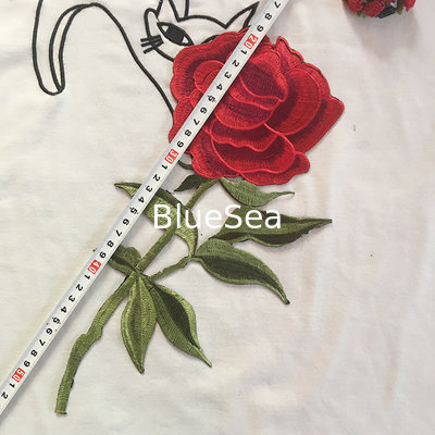 Apparel Accessories Red Rose Embroidery Lace Applique Hot  Fix Motif supplier