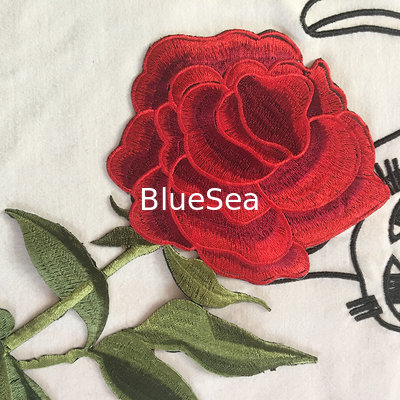 Apparel Accessories Red Rose Embroidery Lace Applique Hot  Fix Motif supplier