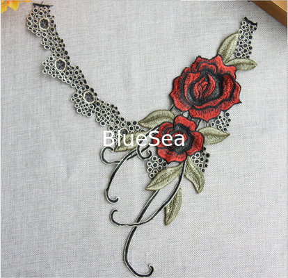 100%Polyester  Embroidery  Pajams Collar Lace   Mesh Based Necklace Decoration supplier