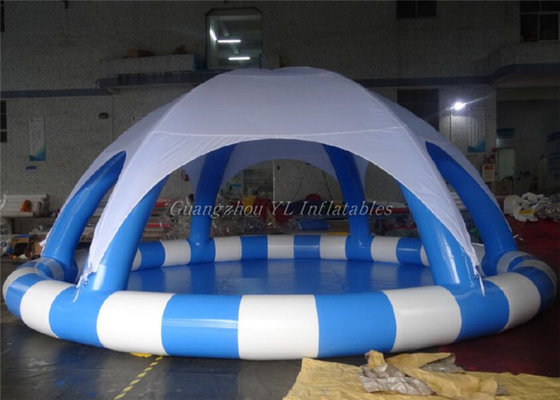 0.6mm PVC Tarpaulin Blue Inflatable Swimming Pool With White Tent Cover For Outdoor
