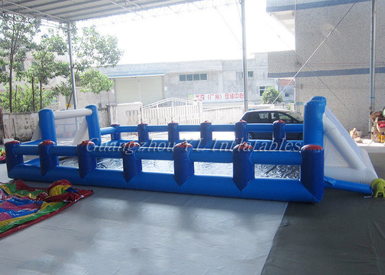 10*8 M 0.45mm PVC Blue White Inflatable Soap Soccer Field For Grass