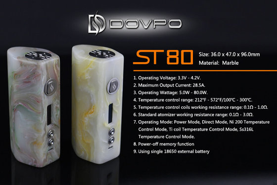 Innovation Marble box mod ST80W Dovpo e cig new design fit for 1pc 18650 battery and with temp control function