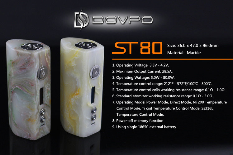 Innovation Marble box mod ST80W Dovpo e cig new design fit for 1pc 18650 battery and with temp control function