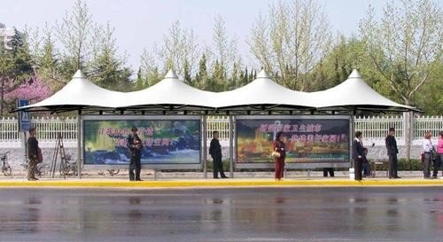 Steel Outdoor Shade Structures Tensile Membrane Canopy For Bus Waiting