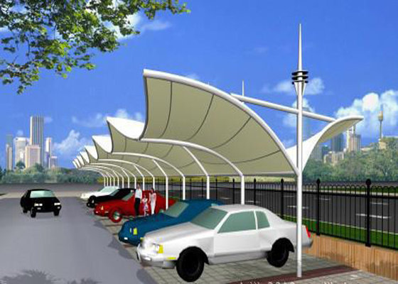 Outdoor Safety  Fabric Structures Double Side Steel Carports For Commercial Shopping Mall Guaranteee 10 Years