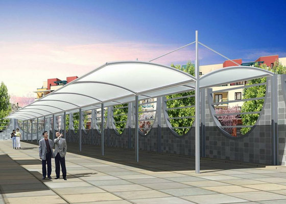 Outdoor Safety  Fabric Structures Double Side Steel Carports For Commercial Shopping Mall Guaranteee 10 Years