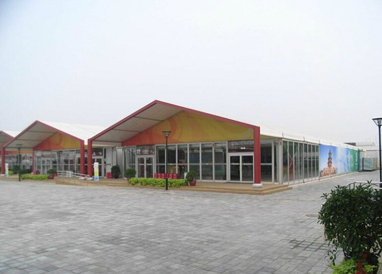 Trade Show Canopy , A Word Shape White Marquee Tents Expand One Bay For Receiption