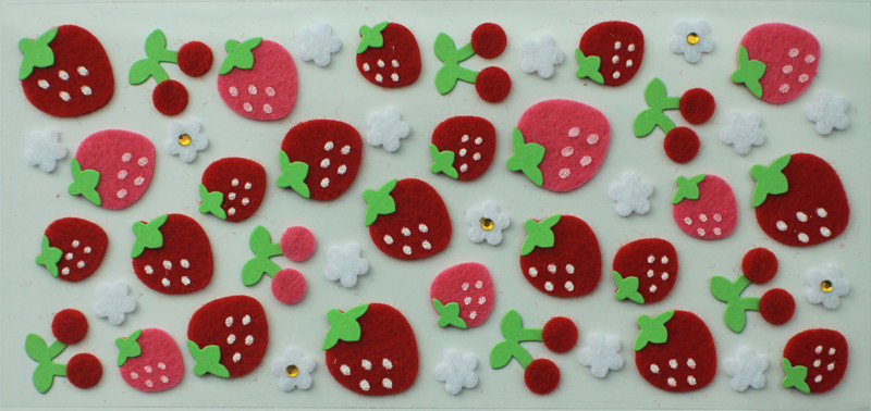 Red Strawberry Layered Japanese Puffy Stickers , 3D Felt Sticker