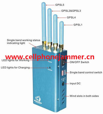 Handheld Cellphone GPS Jammer 3Watts output power + four Antennas