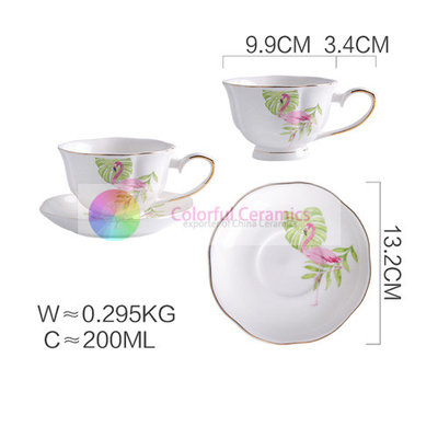 English Ceramic Dinnerware Sets Flamingo Pattern Gold Rim With Electroplate Handle