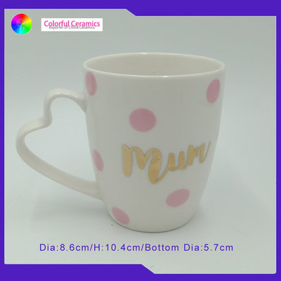 Mother'S Day Decal Promotional Ceramic Coffee Mugs With Heart Handle