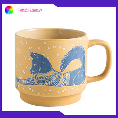 Custom Logo Silkscreen Coffee Mugs Stone Ware Food Contact Safe 400ml Capacity