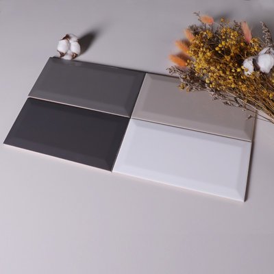 10x20Cm Verglaasde Zuivere Grey Color Ceramic Beveled Subway-Tegel voor Badkamers