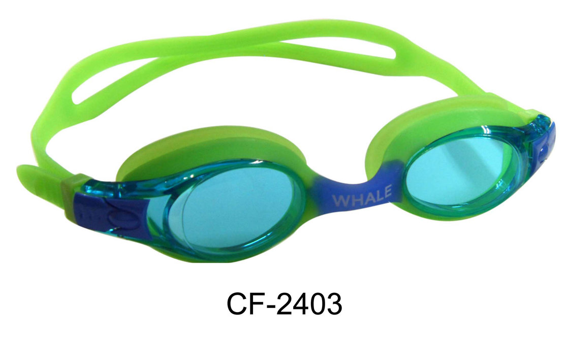 Máscara anti de la nadada de los niños de las gafas de la natación de la niebla de la PC del silicón verde de la lente con el CE ISO