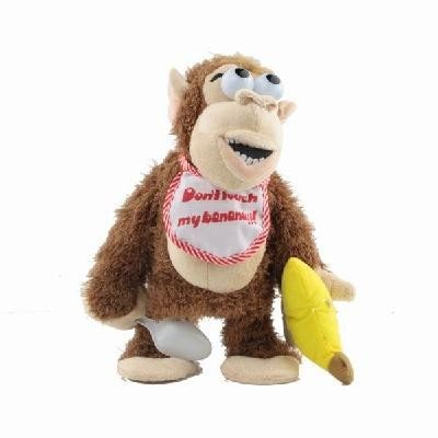 Il giocattolo divertente dell'animale farcito della peluche dello scimpanzè non tocca la mia bambola della banana
