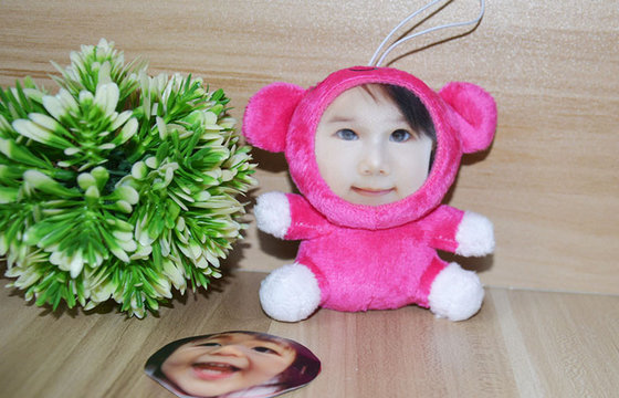 Le bambole del fronte 3D del regalo 10CM di San Valentino hanno farcito l'orso porpora dei giocattoli della maschera della foto della peluche