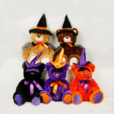 Giocattoli farciti orsacchiotto nero di Halloween ed arancio per il partito di Halloween