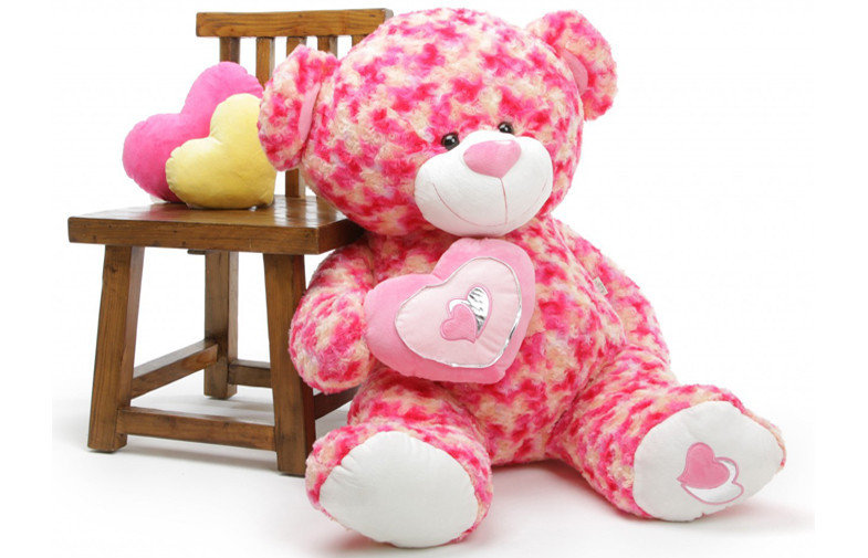 Il festival sveglio della bella ragazza gioca l'orsacchiotto farcito della peluche di tessuto molle eccellente
